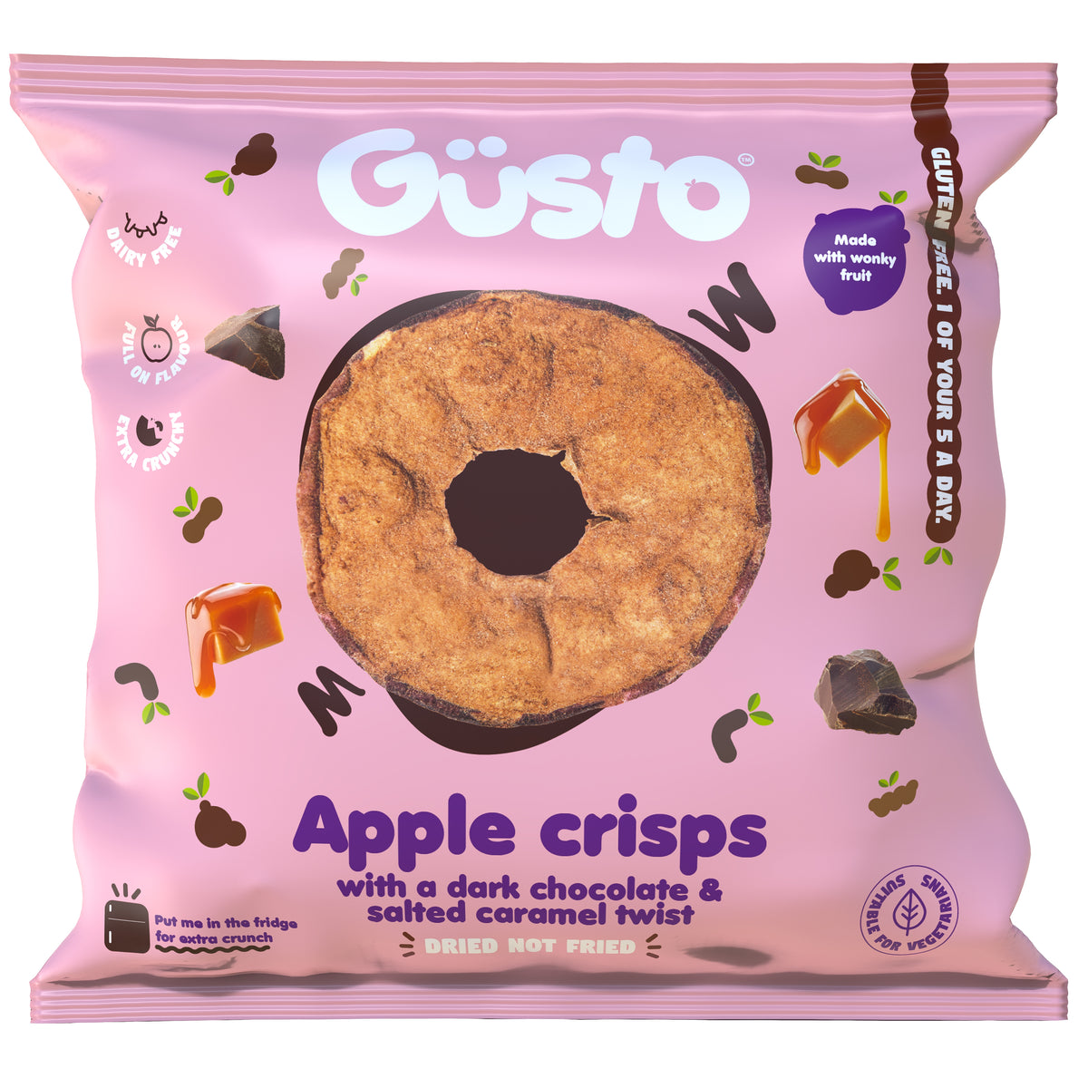 Apple crisps with a chocolate & salted caramel twist. – Gusto snacks