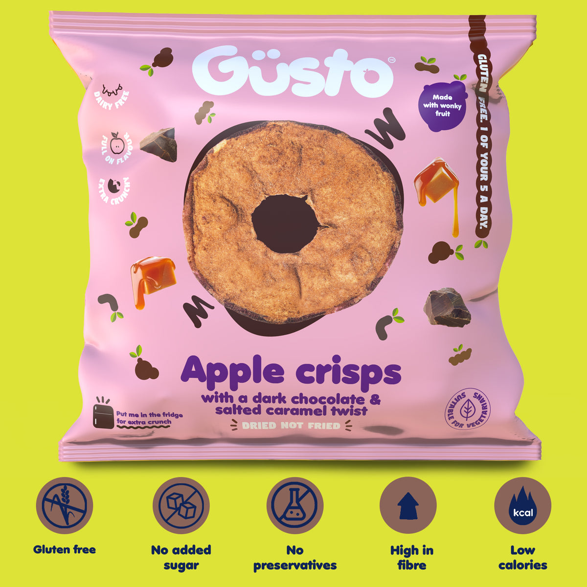 Apple crisps with a chocolate & salted caramel twist. – Gusto snacks